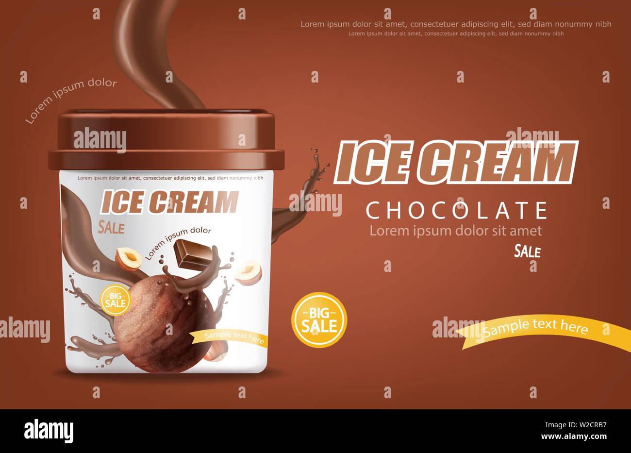 Chocolate ice cream bucket Vector realistic mock up. Product placement ...
