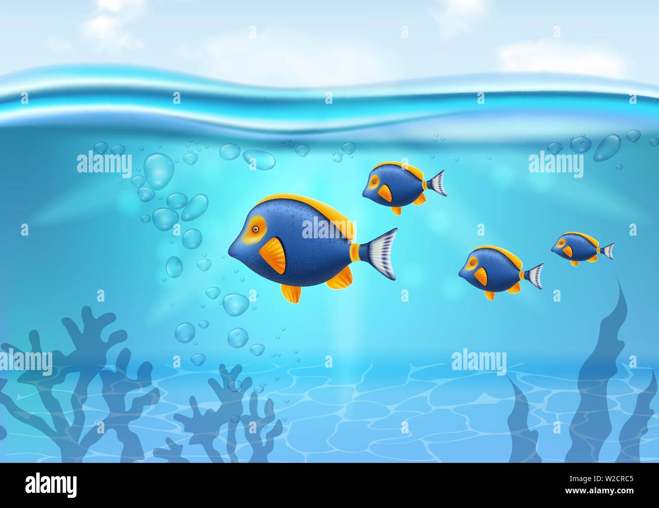 Sea party banner Vector realistic with small colorful fish illustration ...