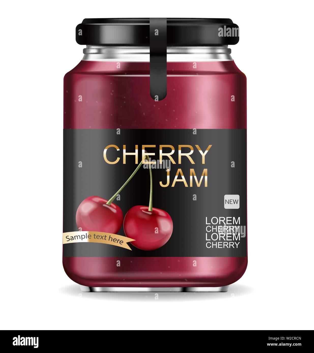 Cherry jam isolated Vector realistic mock up. Product placement label ...
