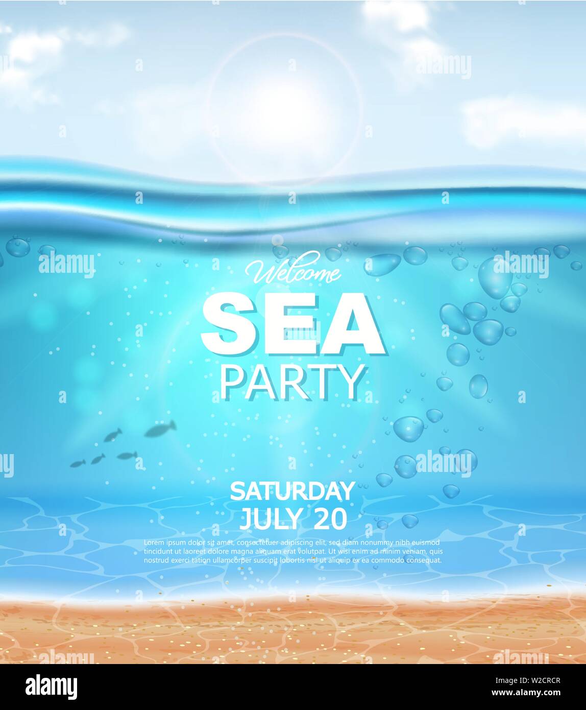 Underwater Vector realistic background. Sea party banner template ...