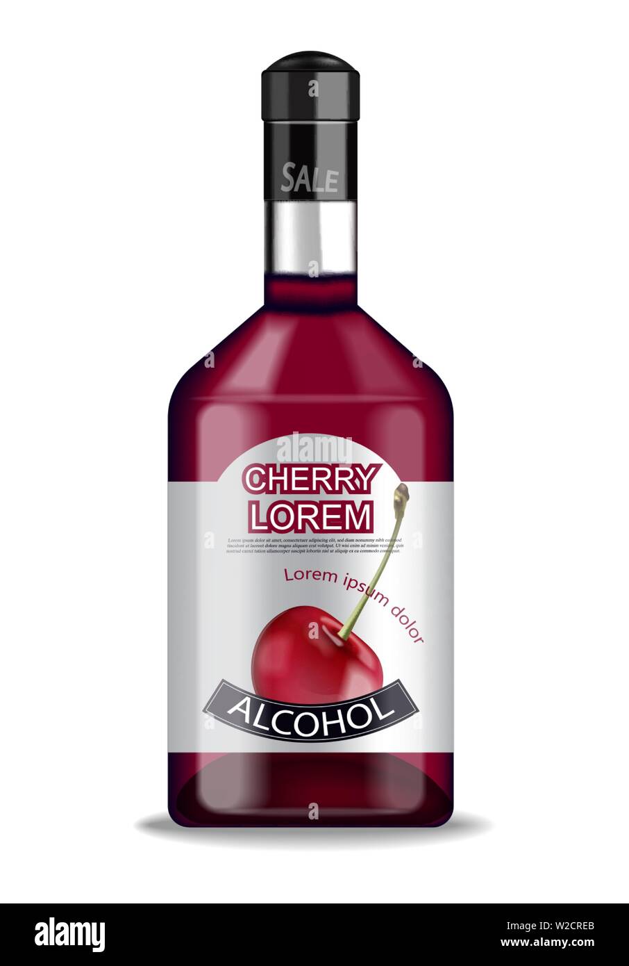Cherry liquor bottle isolated Vector realistic Product placement label ...