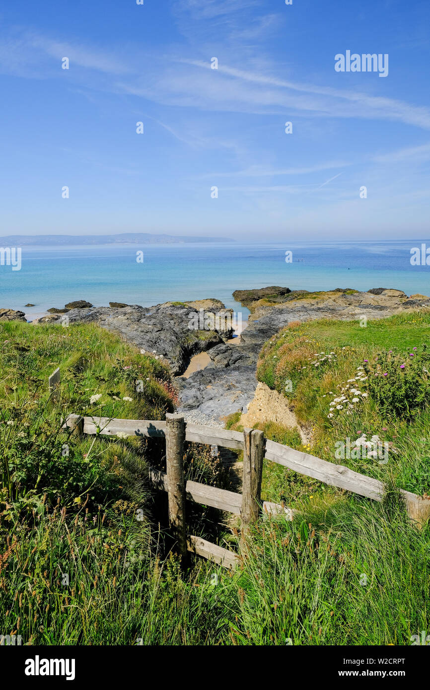View from the South West Coast Path over Godrevy beach Stock Photo - Alamy