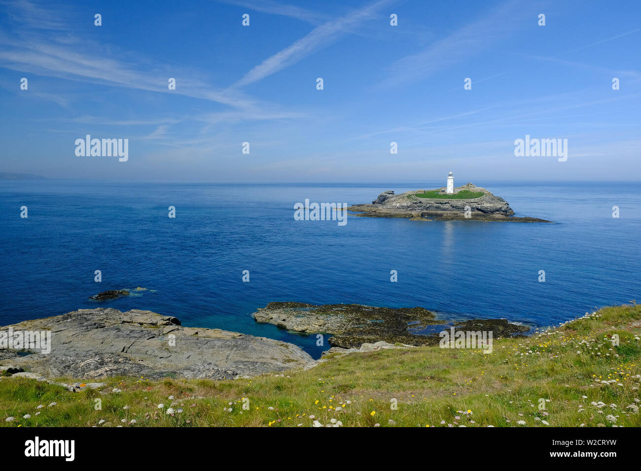 Godrevy lighthouse viewed from the South West Coast Path Stock Photo ...