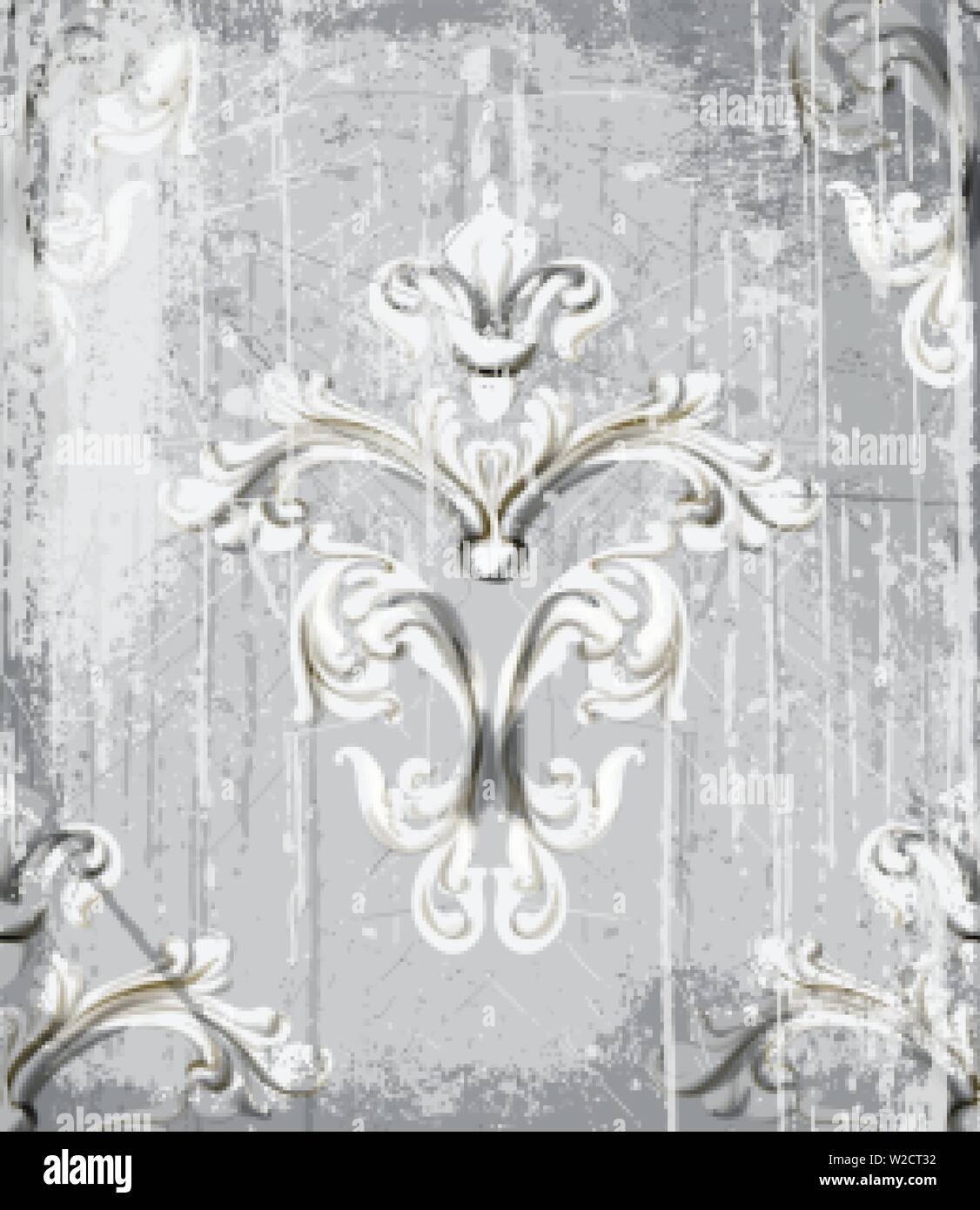 Vintage silver ornament pattern Vector. Baroque rococo texture luxury ...
