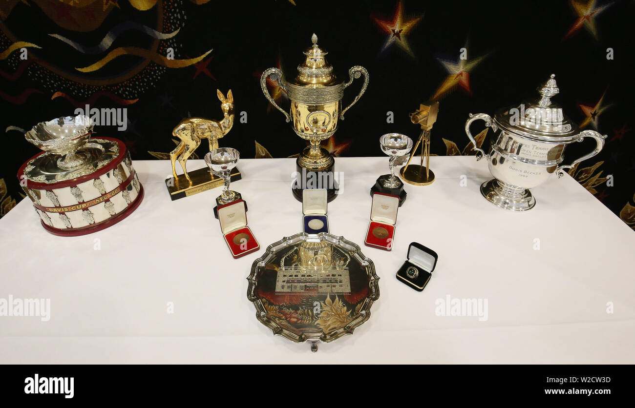 A selection of trophies, awards, and memorabilia from the tennis career ...