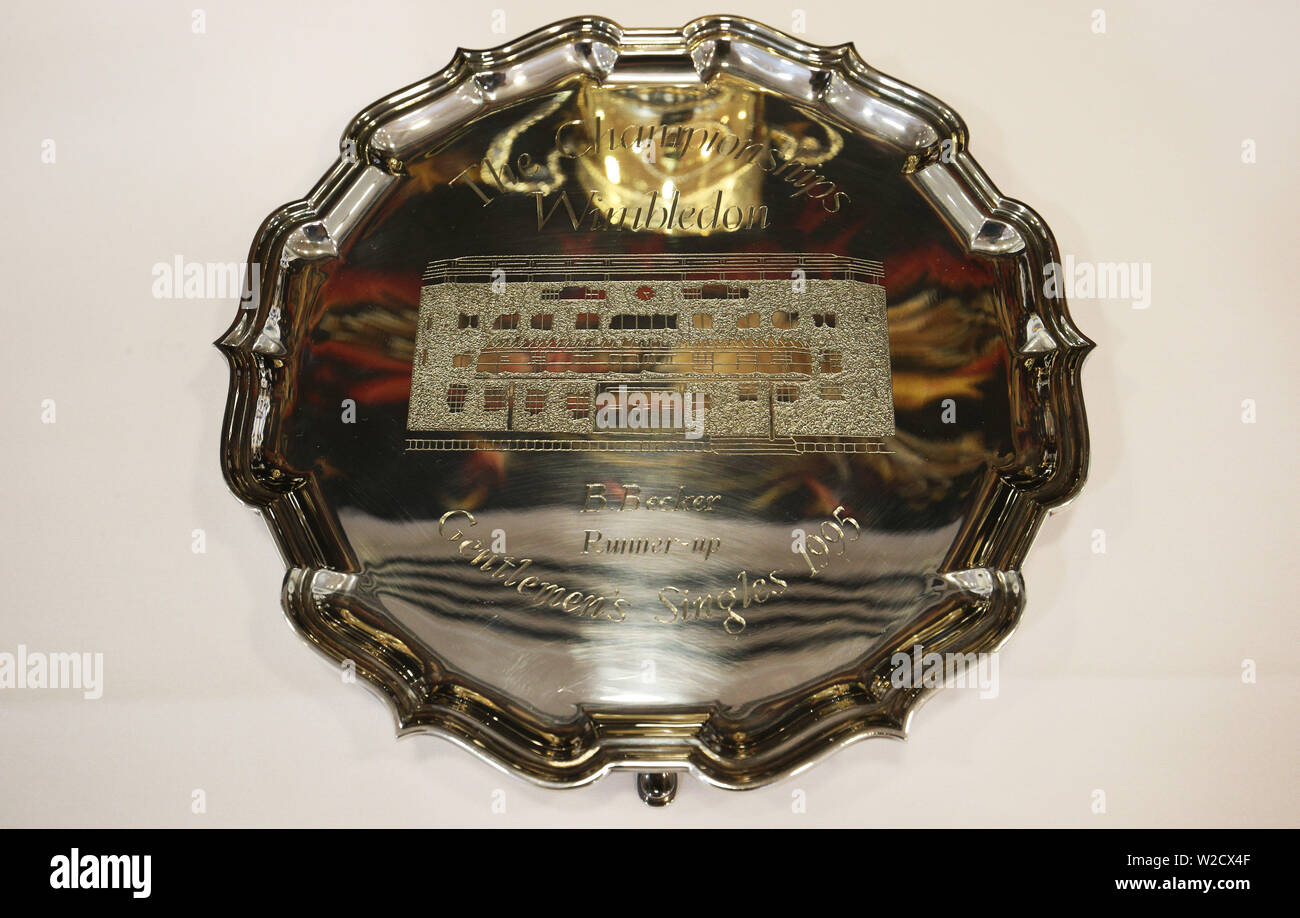 A 1995 Wimbledon Gentlemen's Singles Runner Up trophy is displayed as ...