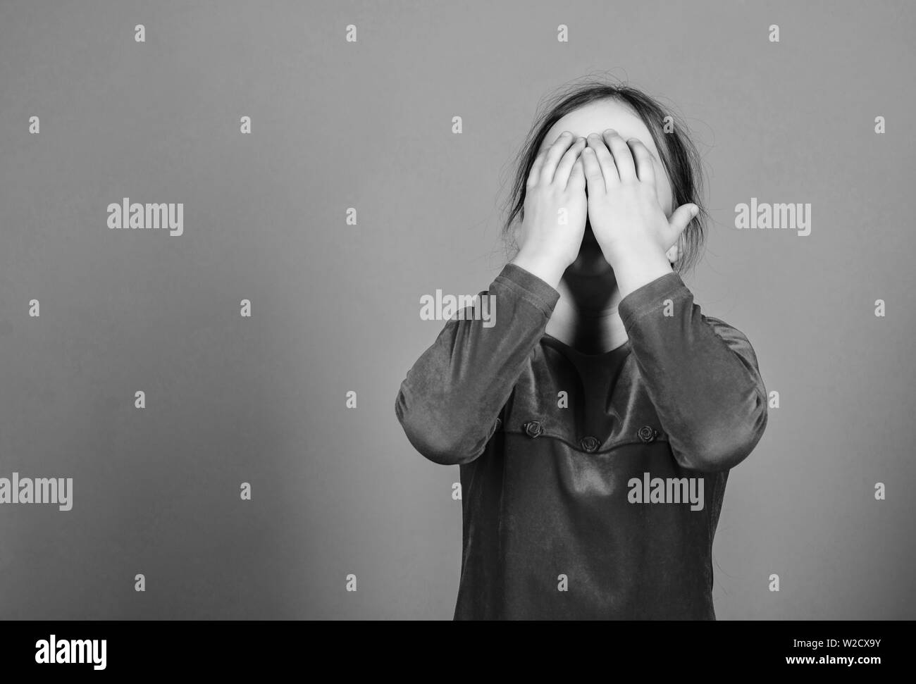 Lost emotional control. Girl little child emotional face expression ...