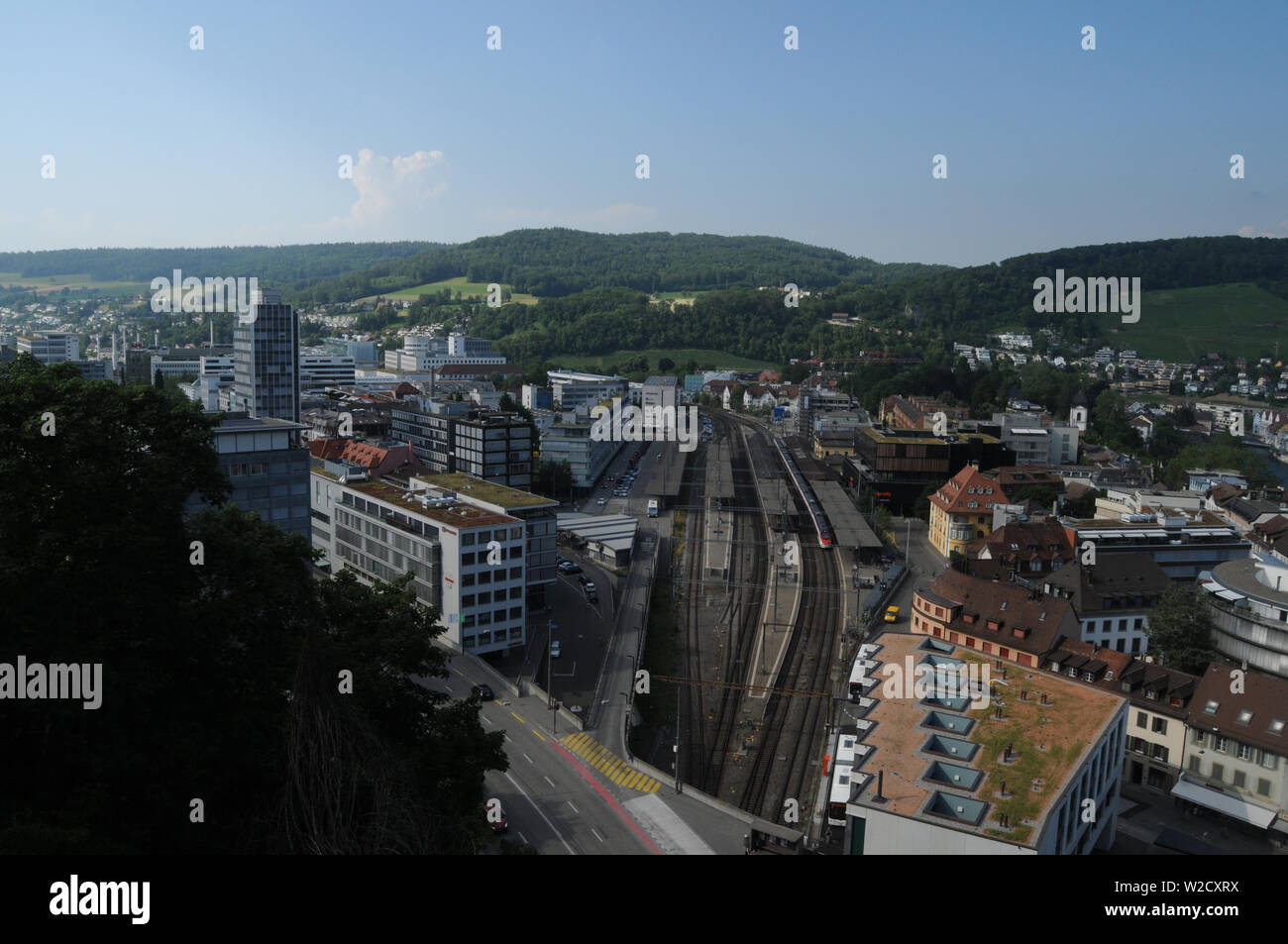 Switzerland: The view to the train station of the old town of Baden ...