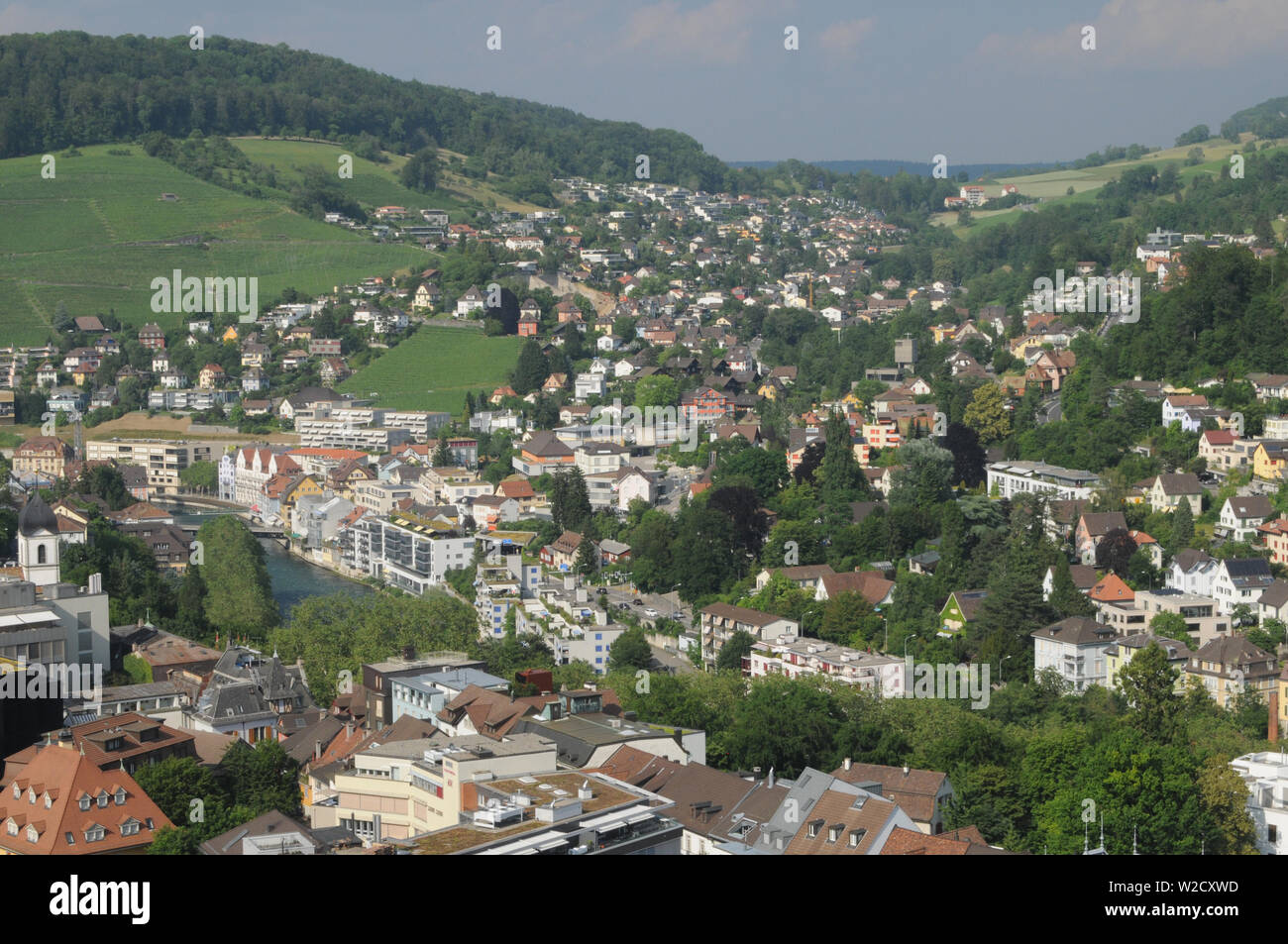 Switzerland: The view to the old town of Baden City and Ennetbaden in ...