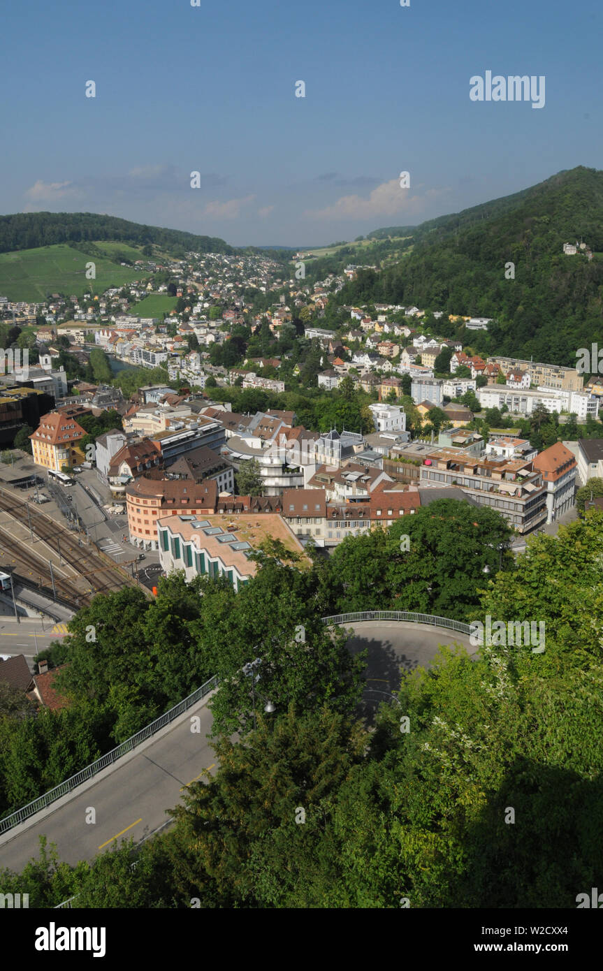 Switzerland: The view to the old town of Baden City in canton Aargau ...