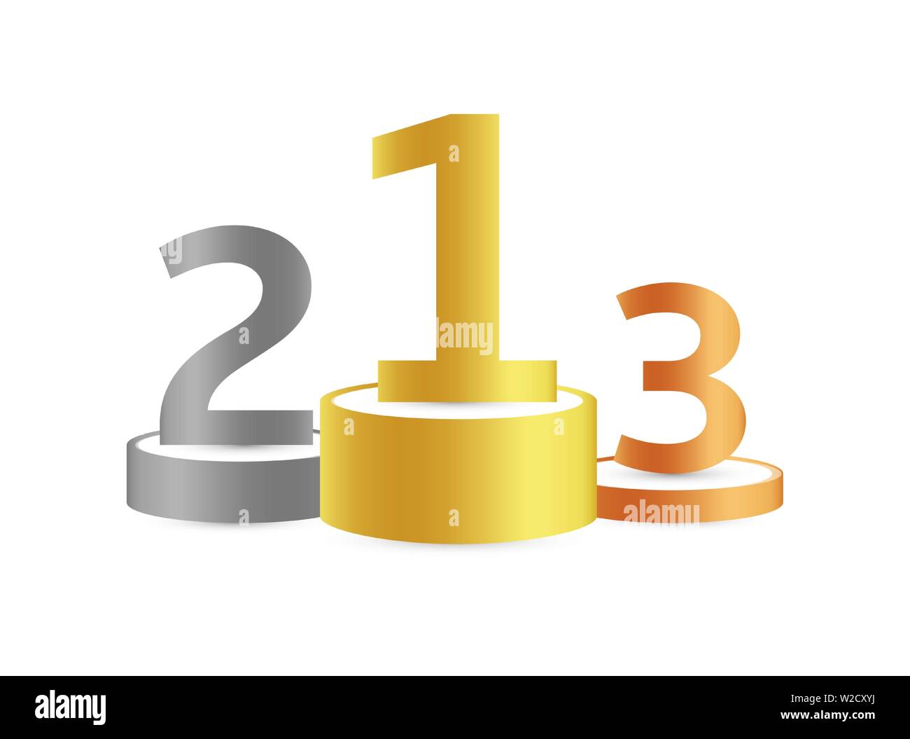 Three podiums for first, second and third place. Golden, silver and ...