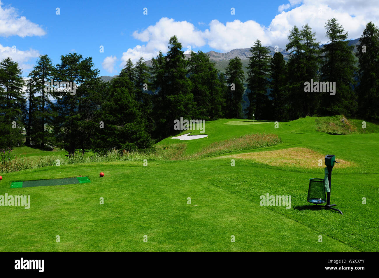 Swiss alps: The Kulm Hotel 9 hole golf course in St. Moritz in the ...