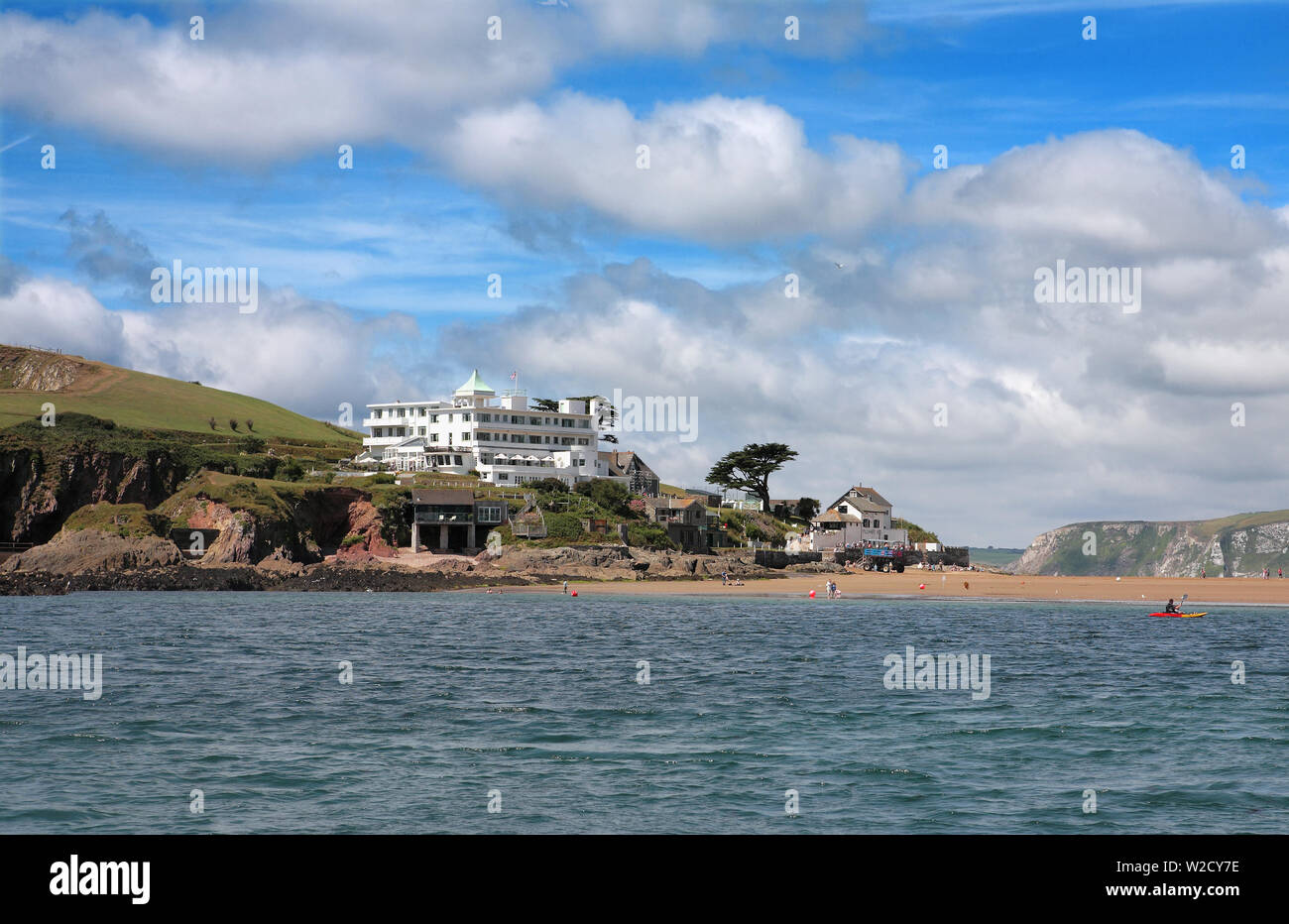 Burgh Island off the South Devon coast in Bigbury Bay, showing the Art ...