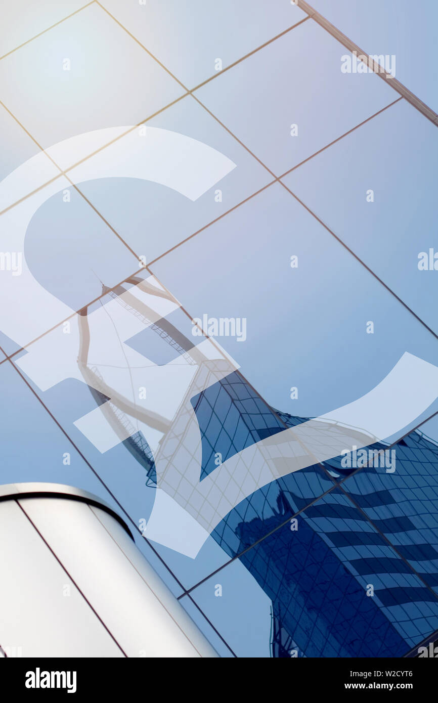 Modern office building with sign pound on a background with pound Stock ...