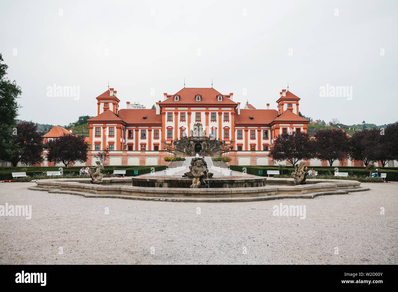 View of the ancient castle with fountains and sculptures in Prague in ...