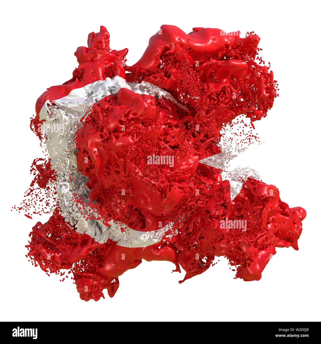 3d rendering of a Turkey country flag in a liquid fluid. Isolated on ...