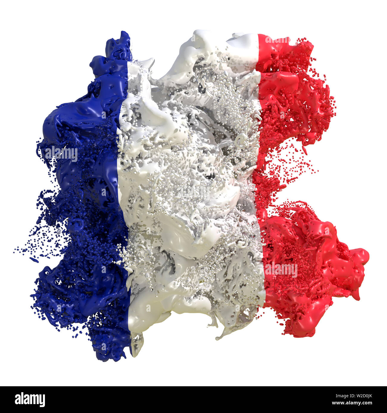 3d rendering of a France country flag in a liquid fluid. Isolated on ...