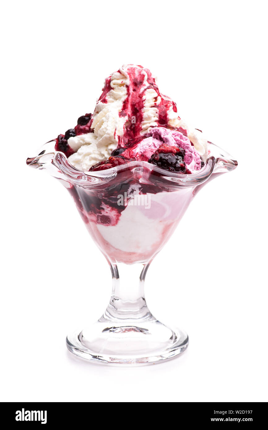 ice cream sundae: Single ice cream sundae isolated on white background ...