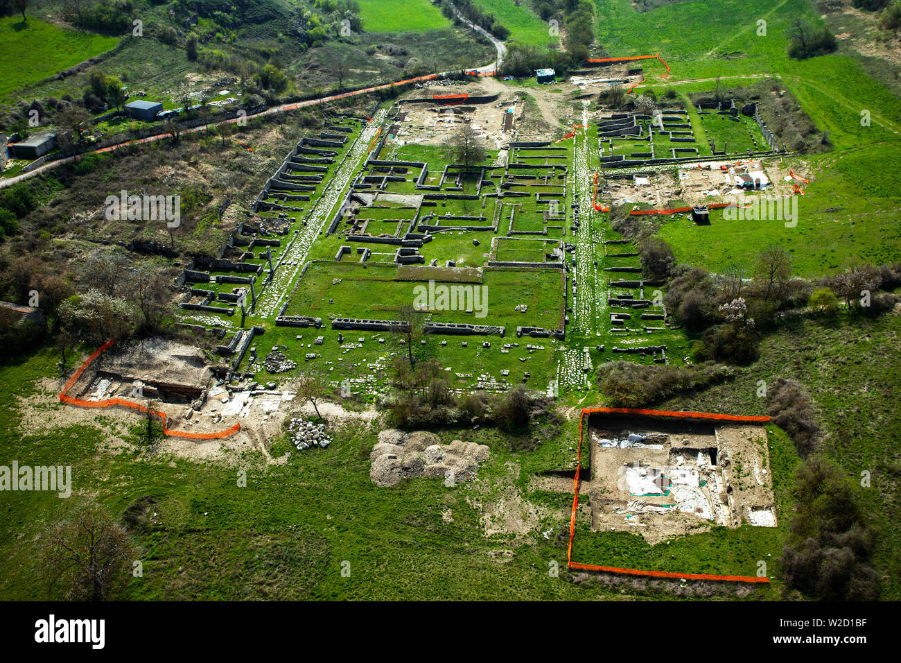 aerial view of alba fucens ruins, roman alba fucens,archaeology site ...