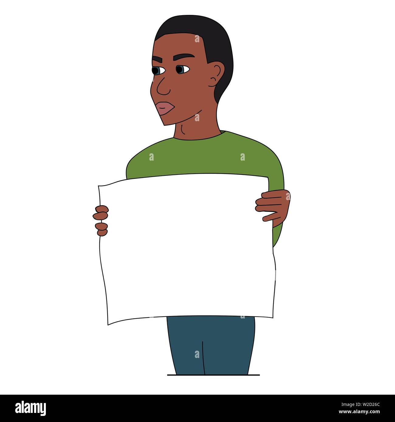 Black man protesting with a poster. Isolated stock vector illustration ...