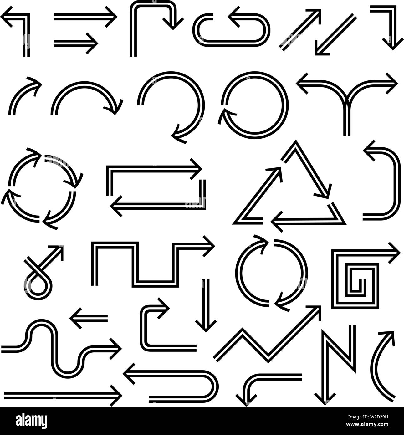 Outline arrows. Set of bold curved icons. Vector illustration isolated ...