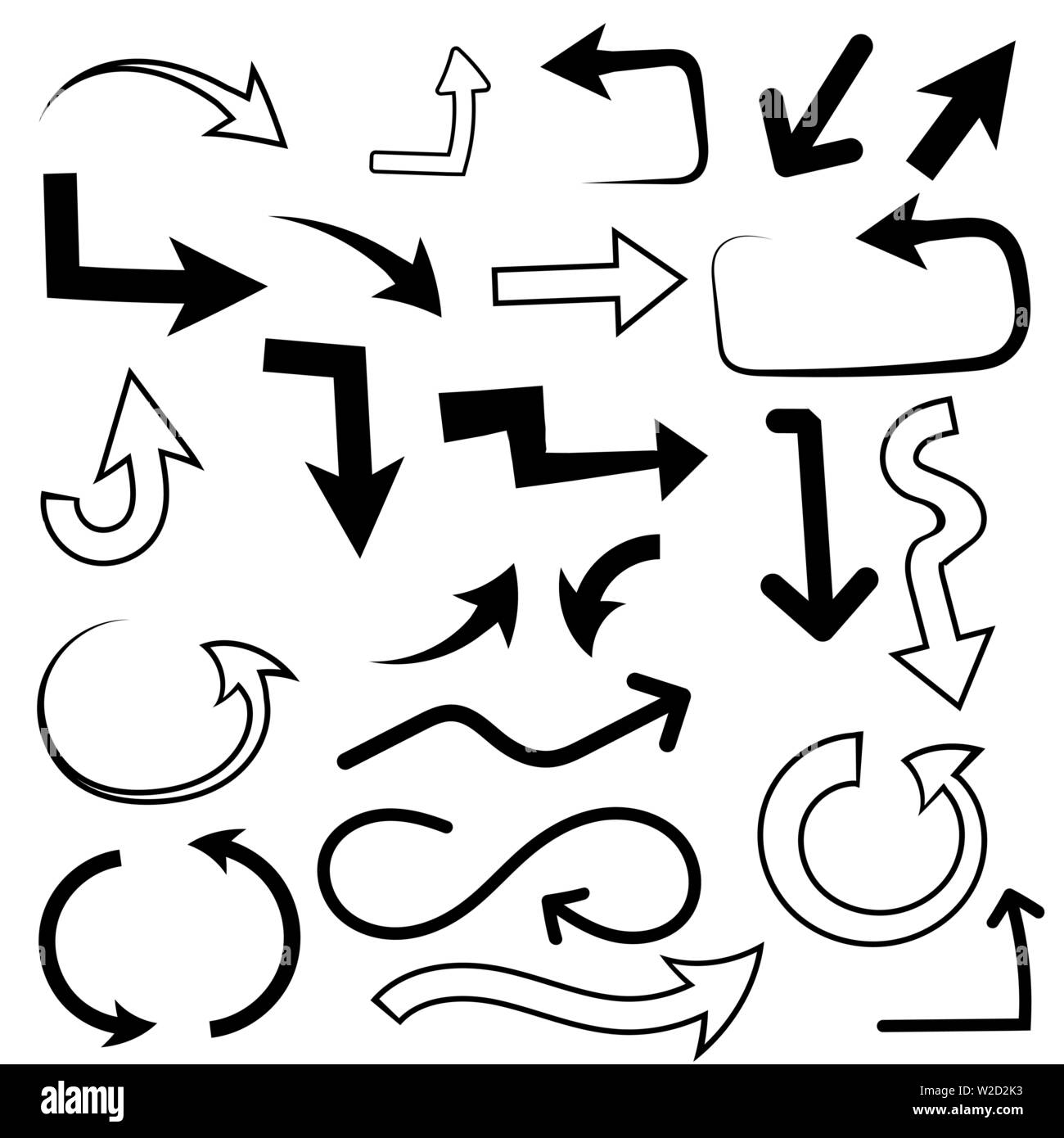 Arrows set. Mixed style black flat icons. Vector illustration isolated ...