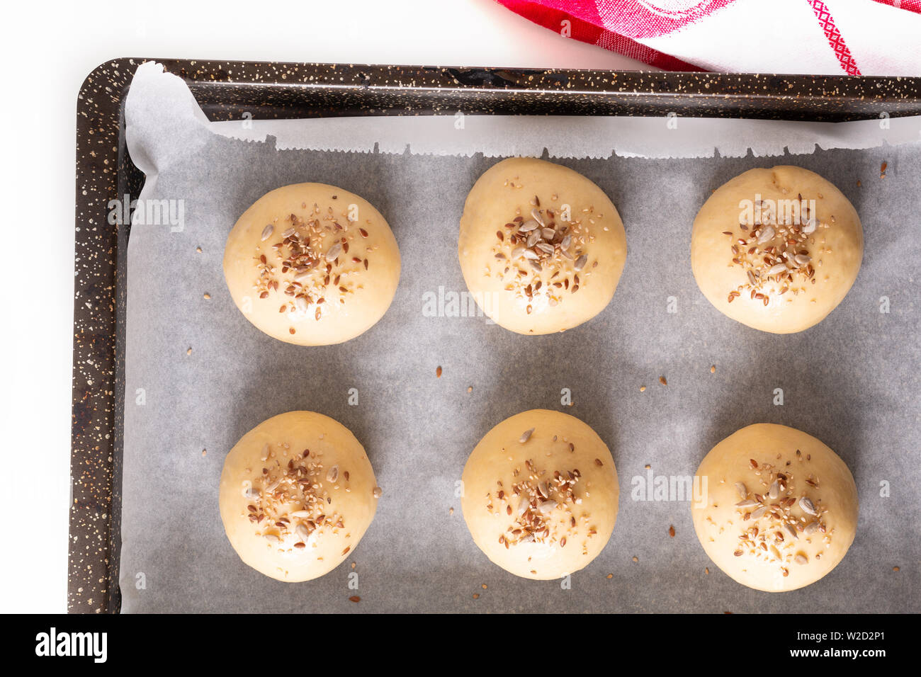 Food concept Proving, Proofing yeast dough of hamburger buns in bake ...