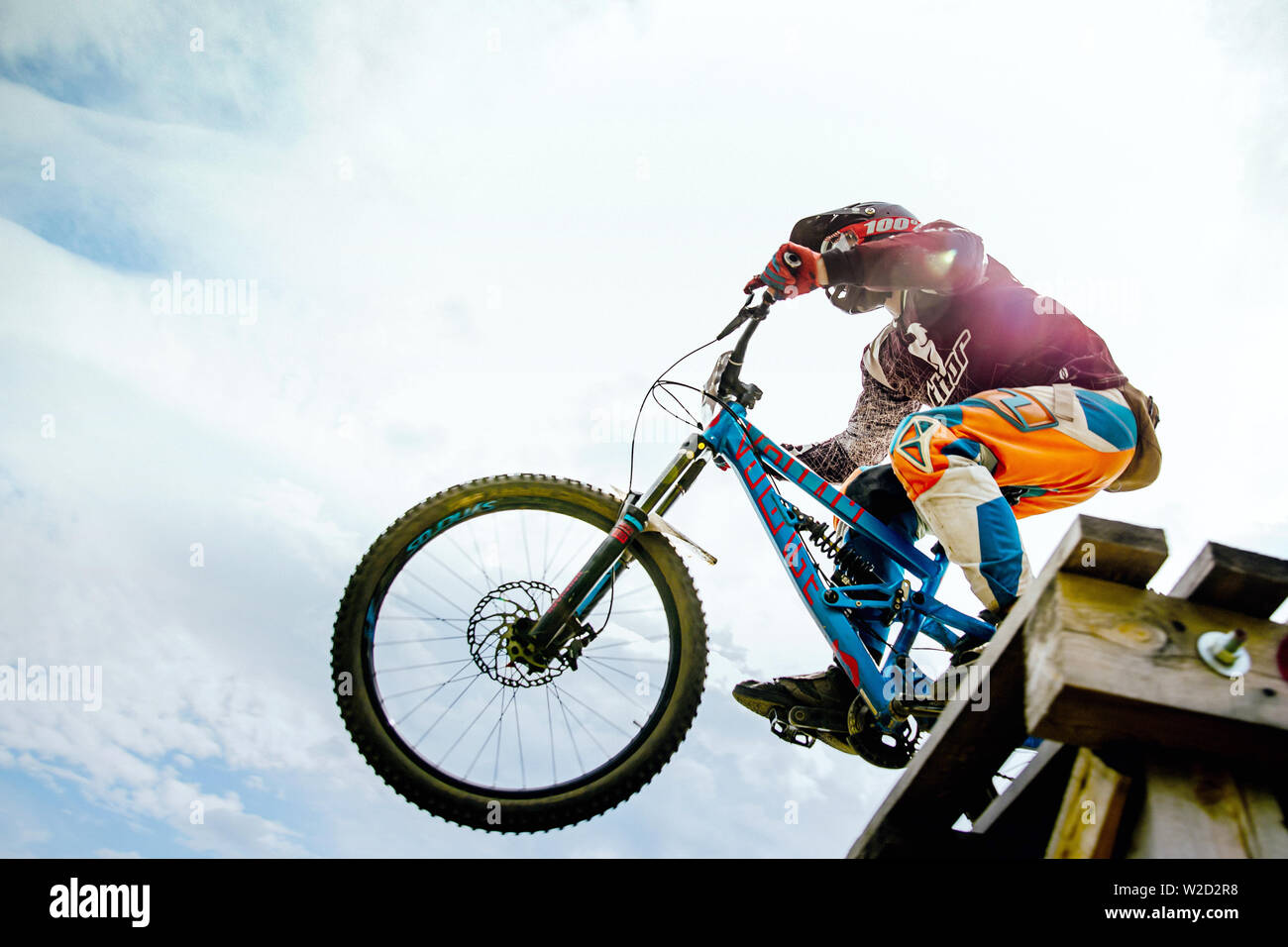 Magnitogorsk, Russia - June 23, 2019: men rider downhill mountain ...