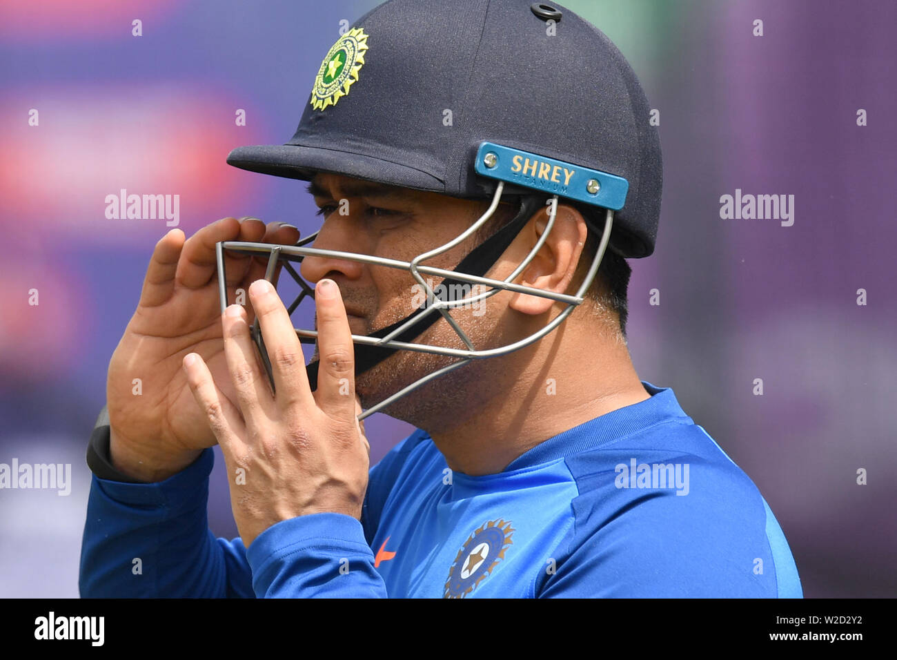 India's MS Dhoni during the nets session at Emirates Old Trafford ...