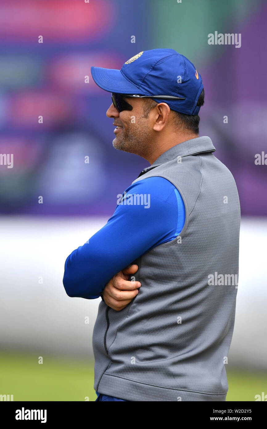 India's MS Dhoni speaks to coaching staff during the nets session at ...
