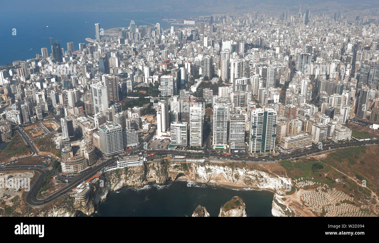 Beirut, aerial view of the capital city of Lebanon on the Mediterranean ...