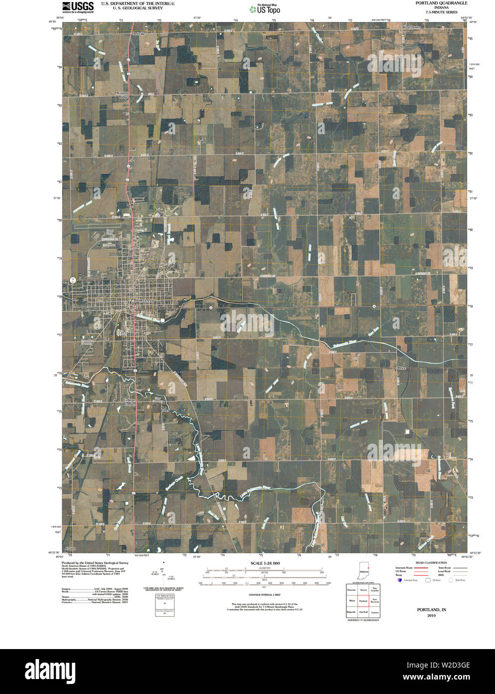 USGS TOPO Map Indiana IN Portland 20100525 TM Restoration Stock Photo ...
