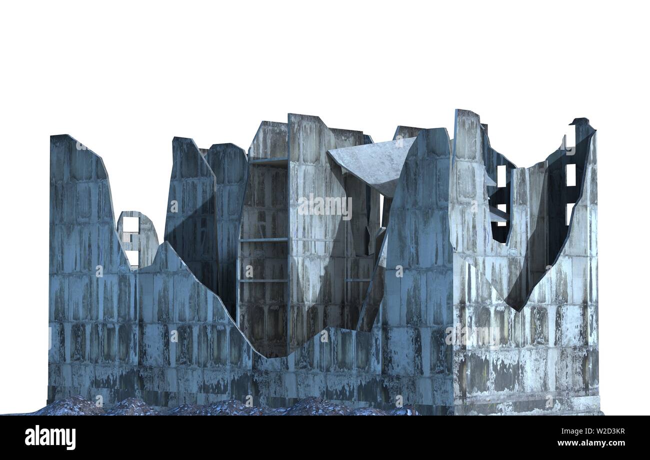 Ruined Buildings Isolated On White 3D Illustration Stock Photo - Alamy