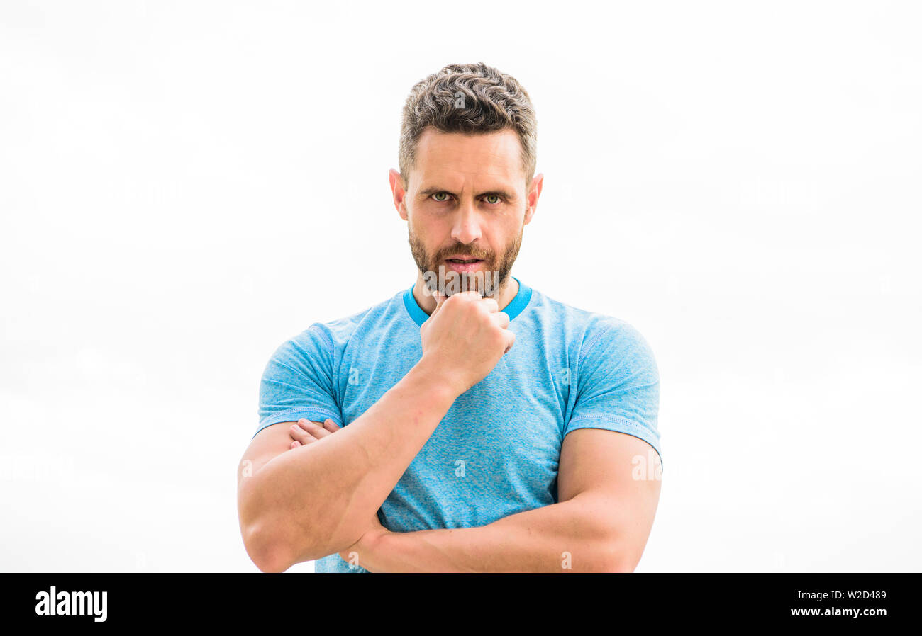 man athlete in blue sport tshirt. sportswear fashion. muscular male ...