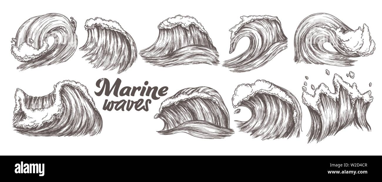 Designed Sketch Splash Marine Wave Set Vector Stock Vector Image & Art ...