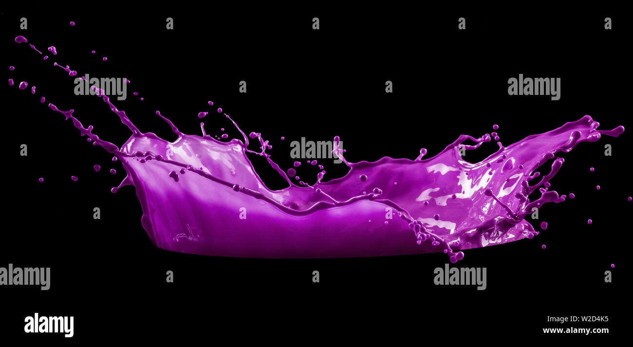 purple paint splash isolated on black background Stock Photo - Alamy