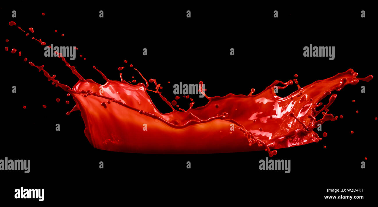 red paint splash isolated on black background Stock Photo - Alamy