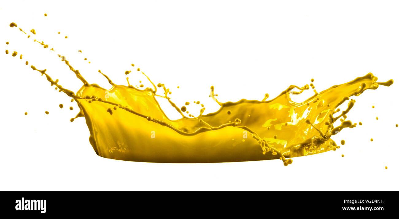 yellow paint splash isolated on white background Stock Photo - Alamy