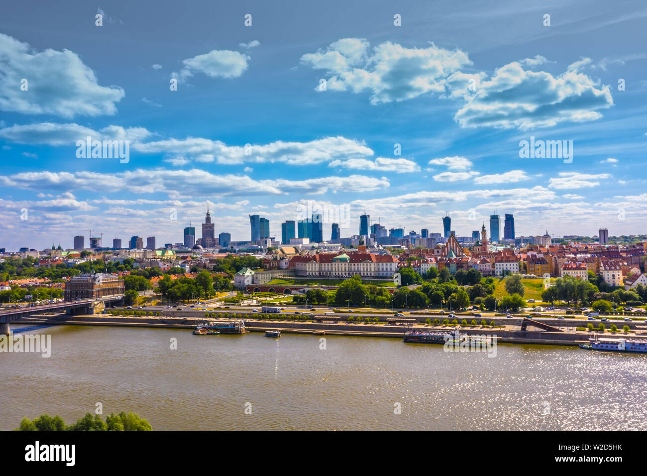 City skyline background. Aerial view of Warsaw capital city of Poland ...
