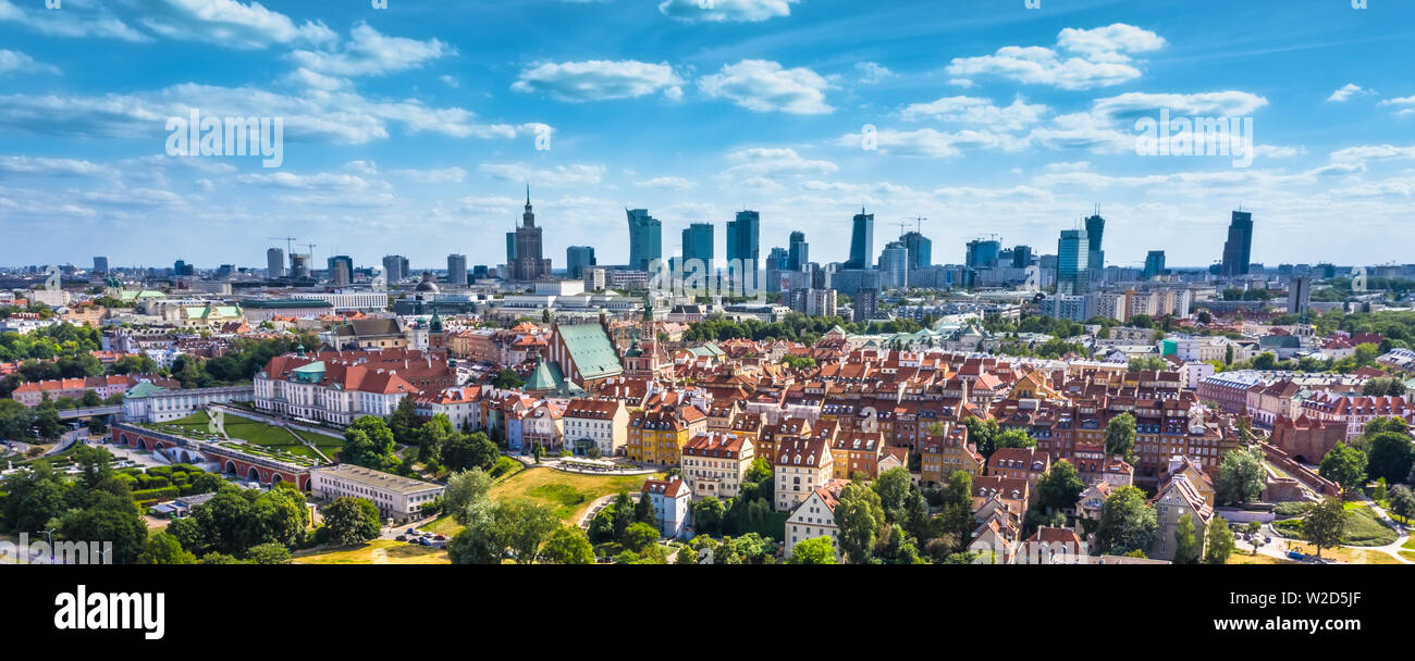 Aerial panorama of Warsaw, Poland over the Vistual river and City ...