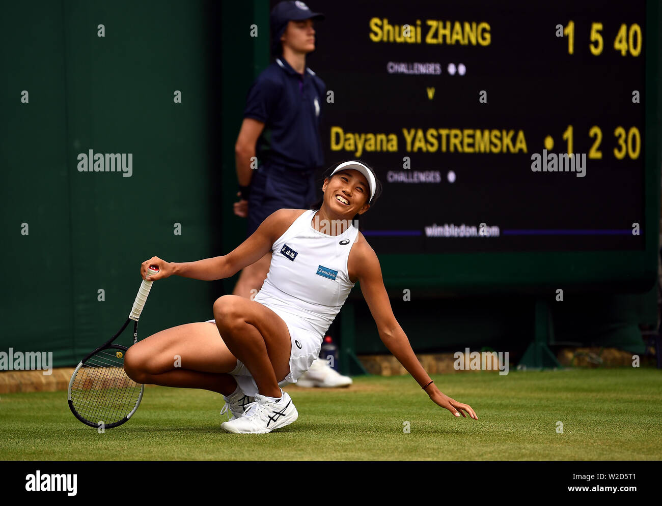 Shuai Zhang celebrates beating Dayana Yastremska on day seven of the ...
