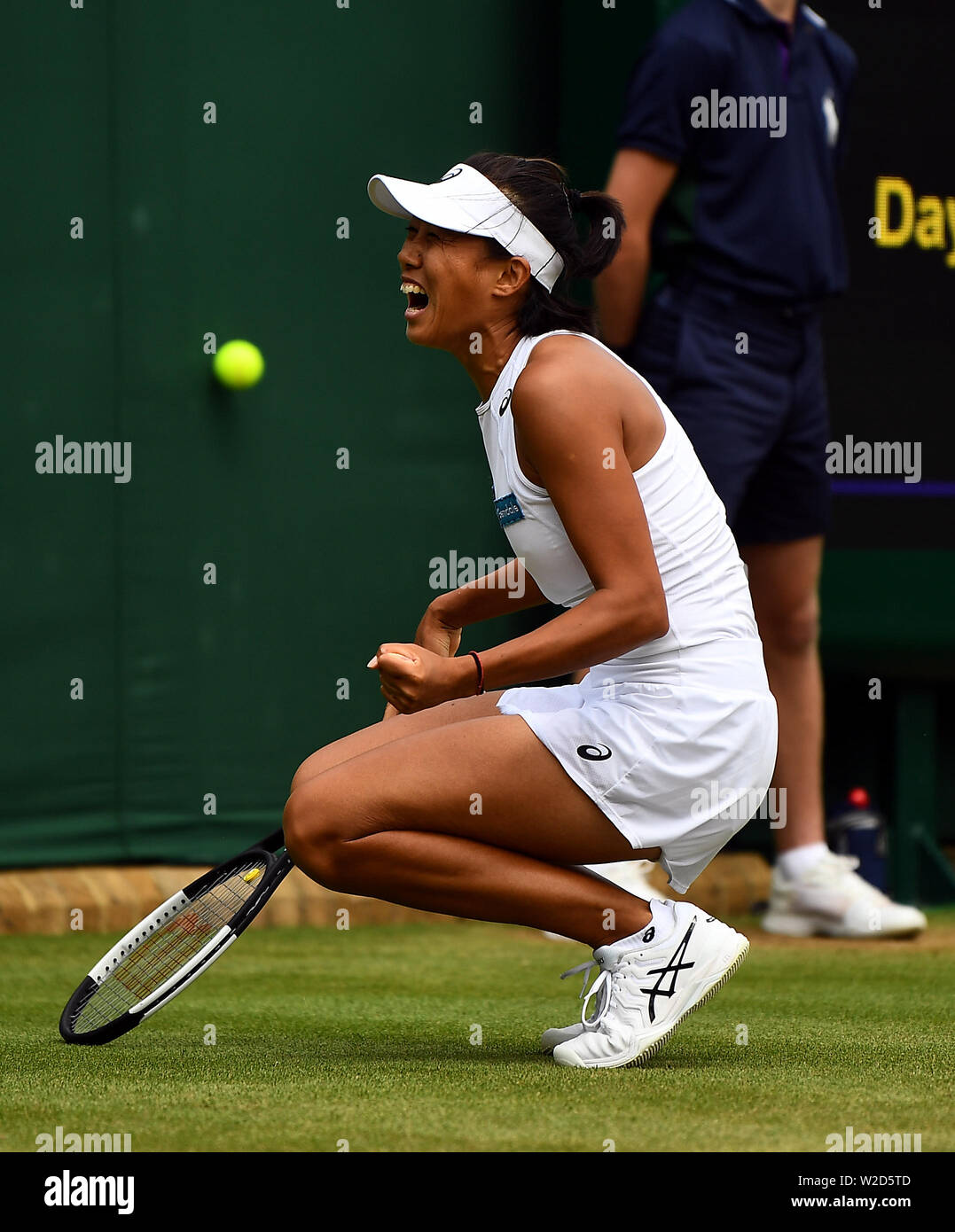 Shuai Zhang celebrates beating Dayana Yastremska on day seven of the ...