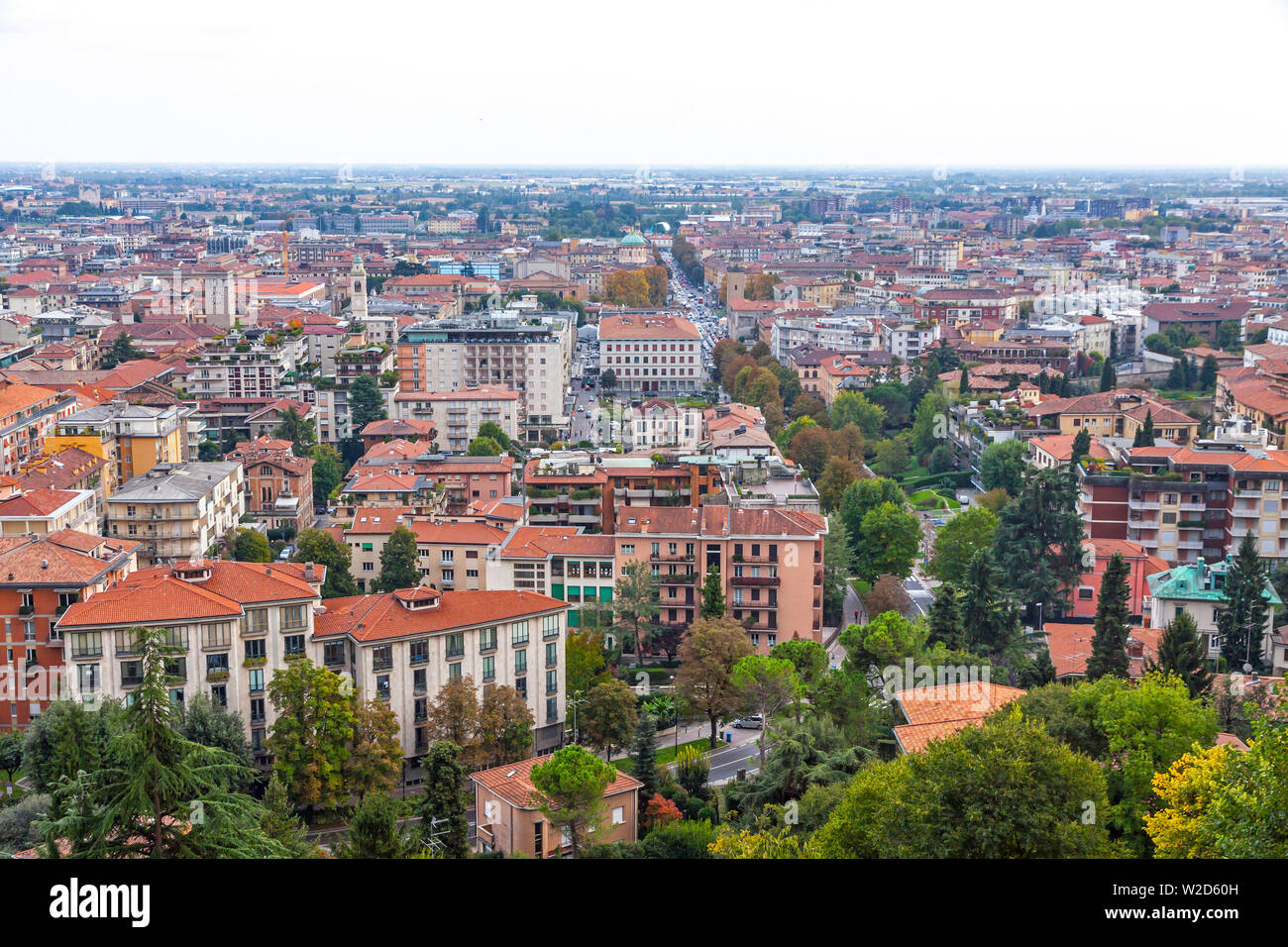 Aerial view of Bergamo city, Lombardy, Italy. Central street Viale Roma ...