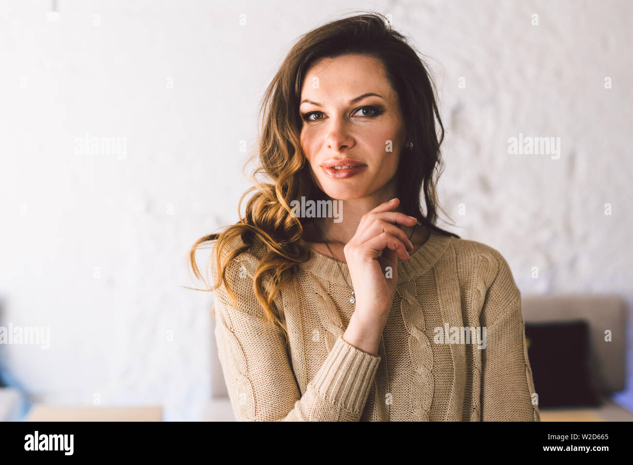 Good looking mid aged woman portrait at home. Elegant Business Woman ...
