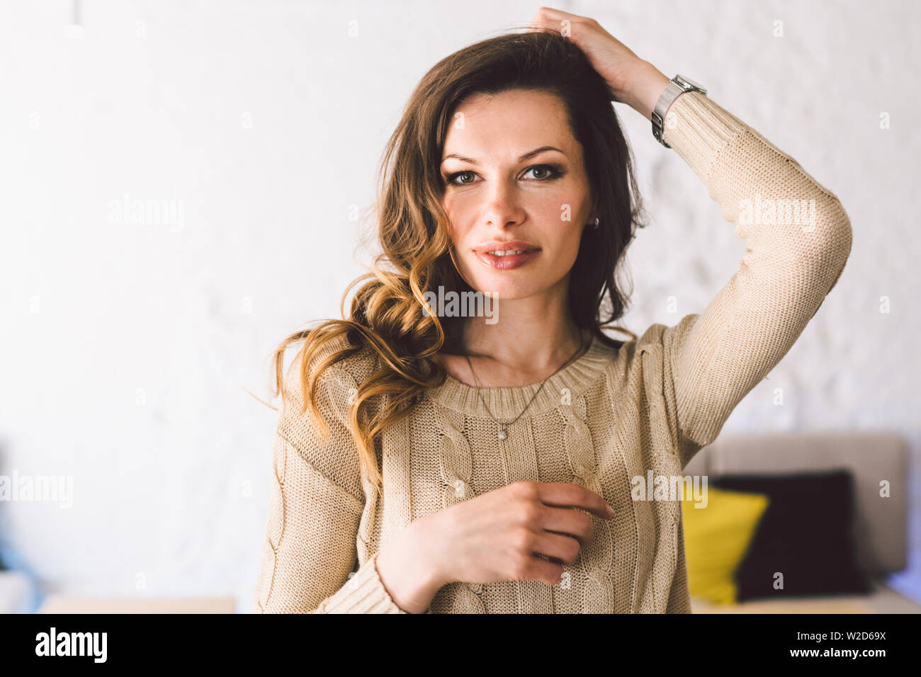 Good looking mid aged woman portrait at home. Elegant Business Woman ...