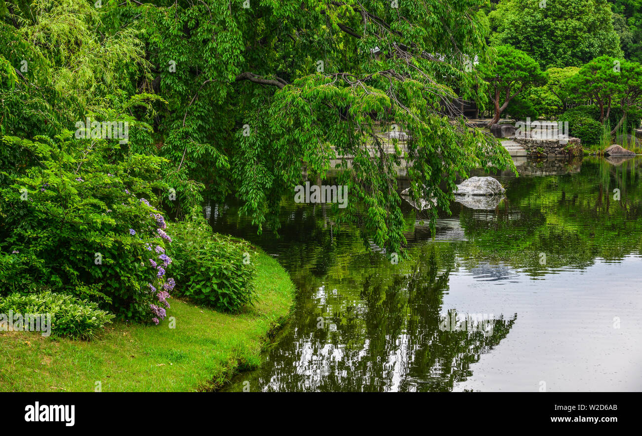 Idyllic landscape of Japanese garden at summer day Stock Photo - Alamy