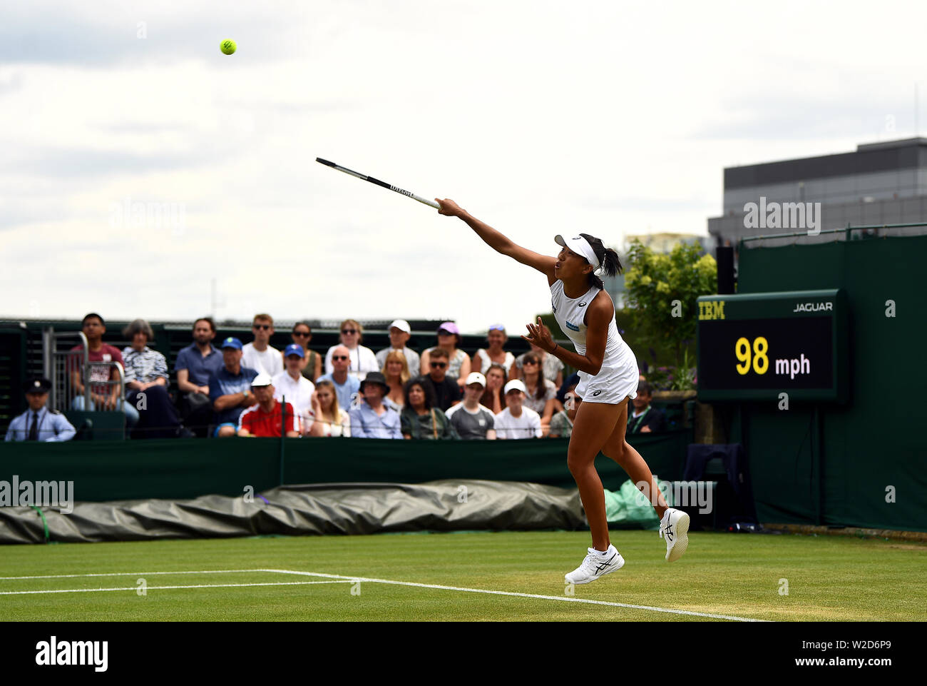 Shuai Zhang in action on day seven of the Wimbledon Championships at ...