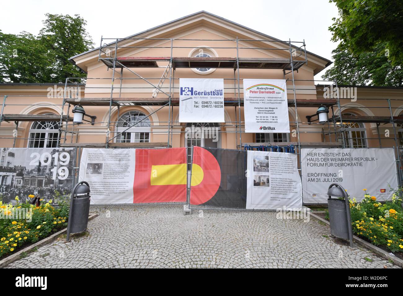 Weimar, Germany. 08th July, 2019. Building fences still block the way ...