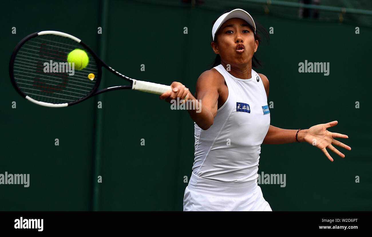Shuai Zhang in action on day seven of the Wimbledon Championships at ...