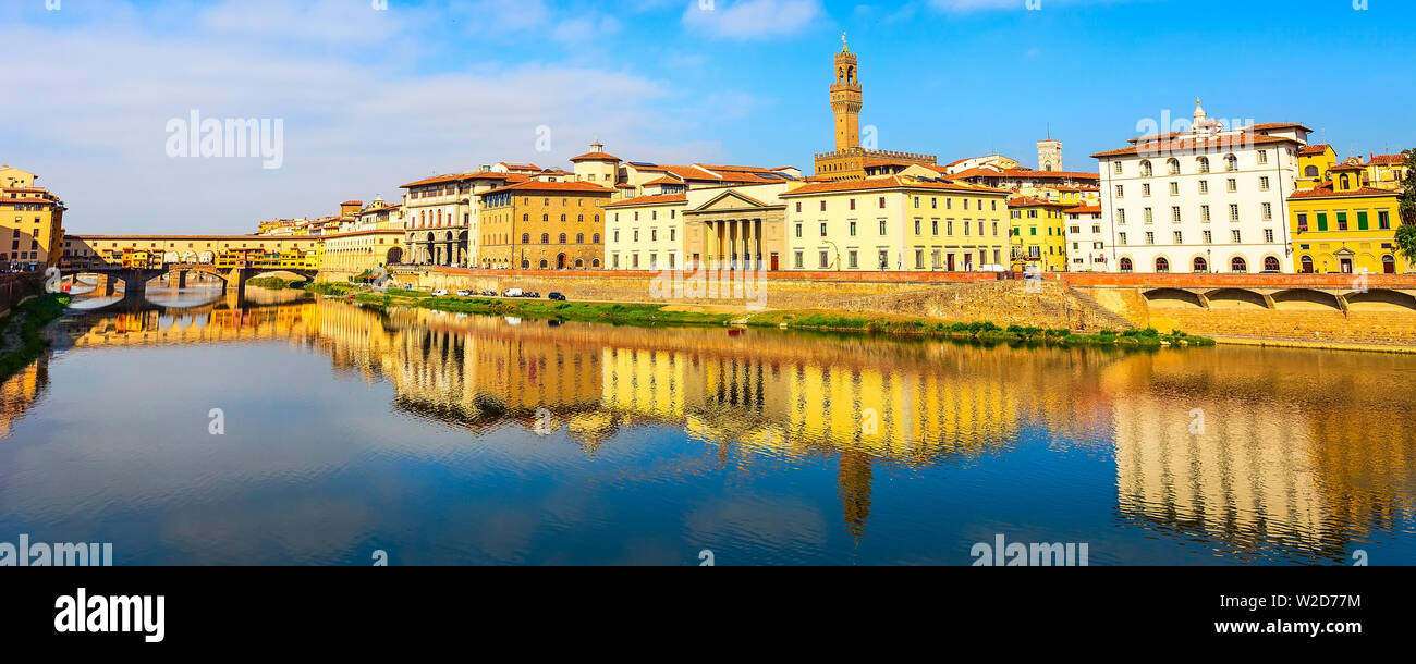 Florence, Italy banner city view with Palazzo Vecchio tower, houses and ...